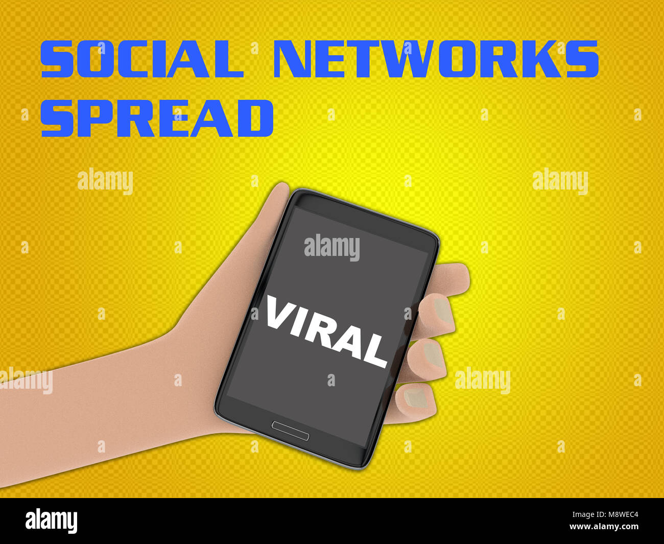 3D illustration of VIRAL script on the screen of a cellulr phone held ...