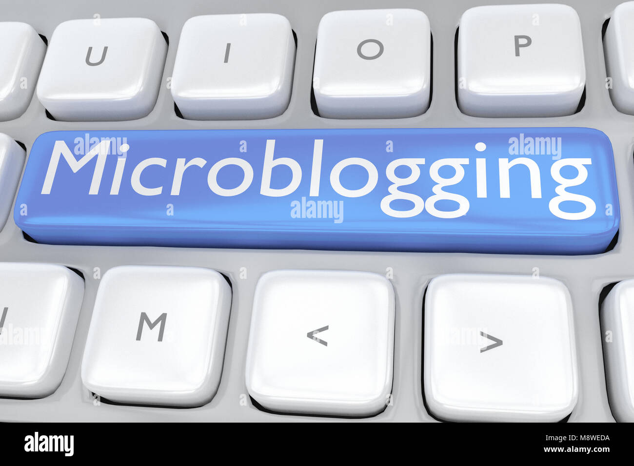 3D illustration of computer keyboard with the print Microblogging on a ...