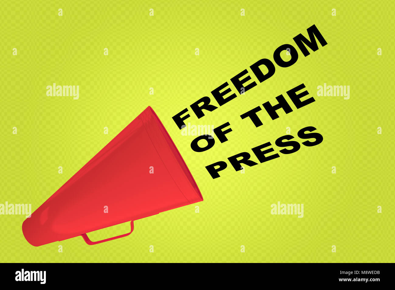 3D illustration of FREEDOM OF THE PRESS title flowing from a ...