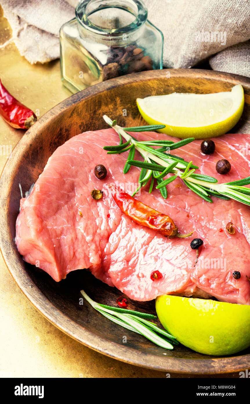 Raw beef fillet steaks with rosemary and spices.Raw meat Stock Photo ...