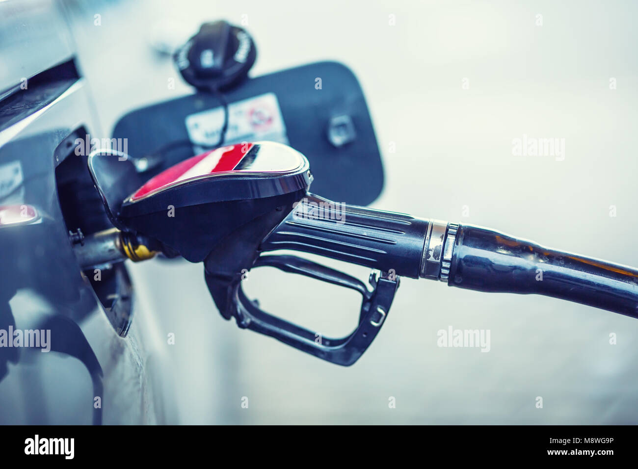 Gas station. Pumping the fuel diesel or petrol on gas station Stock ...