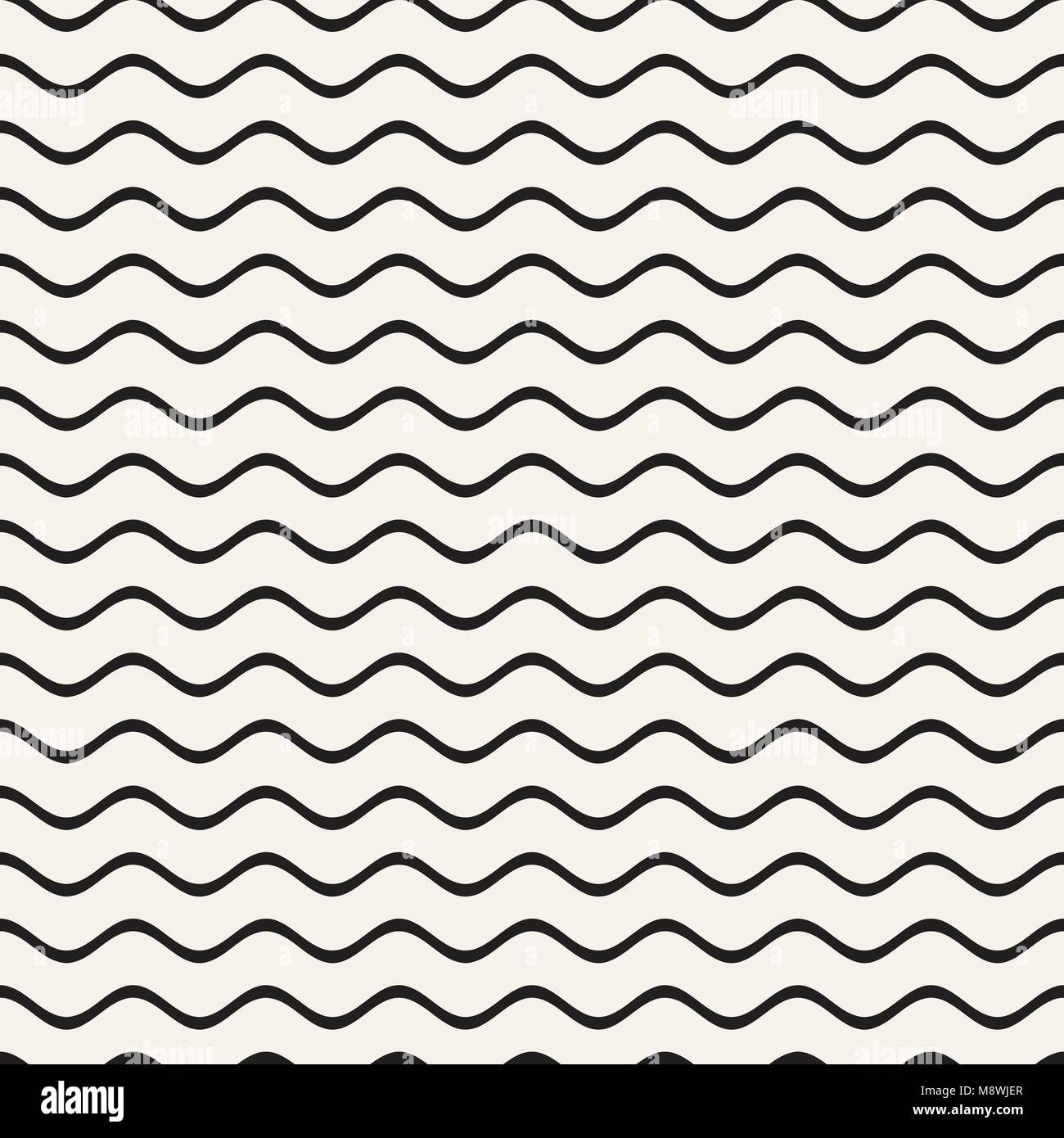 Vector Seamless Black and White Wavy Lines Simple Pattern. Abstract ...
