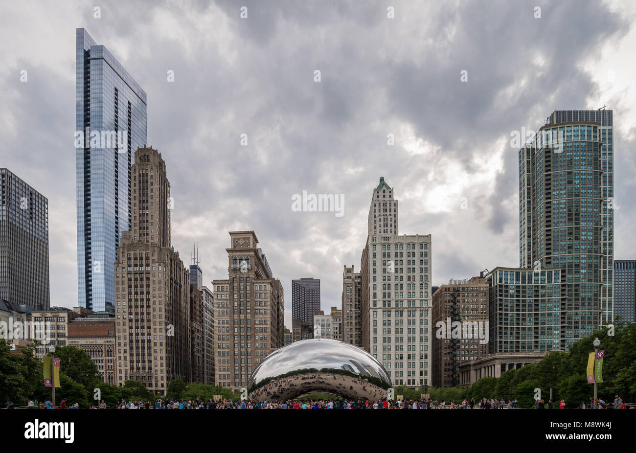 CHICAGO - JULY 4 2017: Cloud Gate in Millennium Park in Chicago. The ...