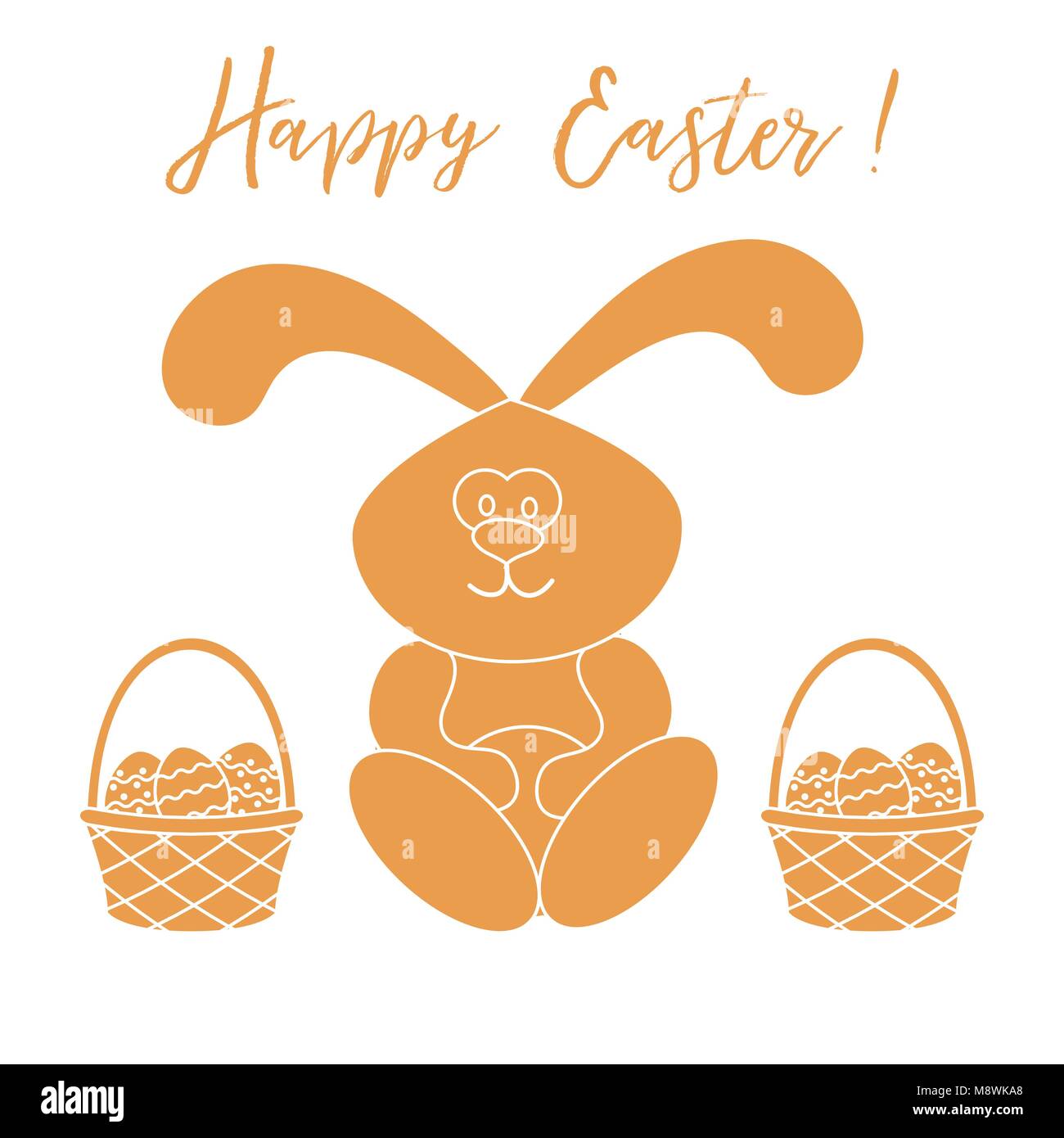 Easter symbols. Easter rabbit and two baskets of decorated eggs. Design ...