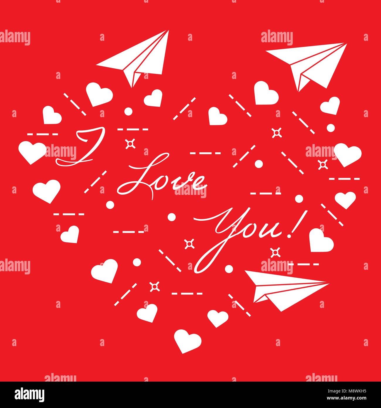Paper airplane, hearts and inscription i love you. Template for design ...