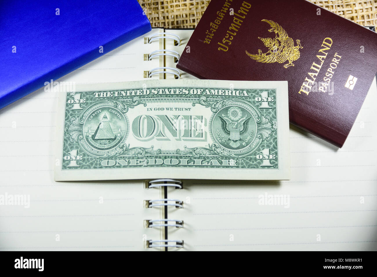 Dollar with passport and notebook,Money saving and travel holiday ...
