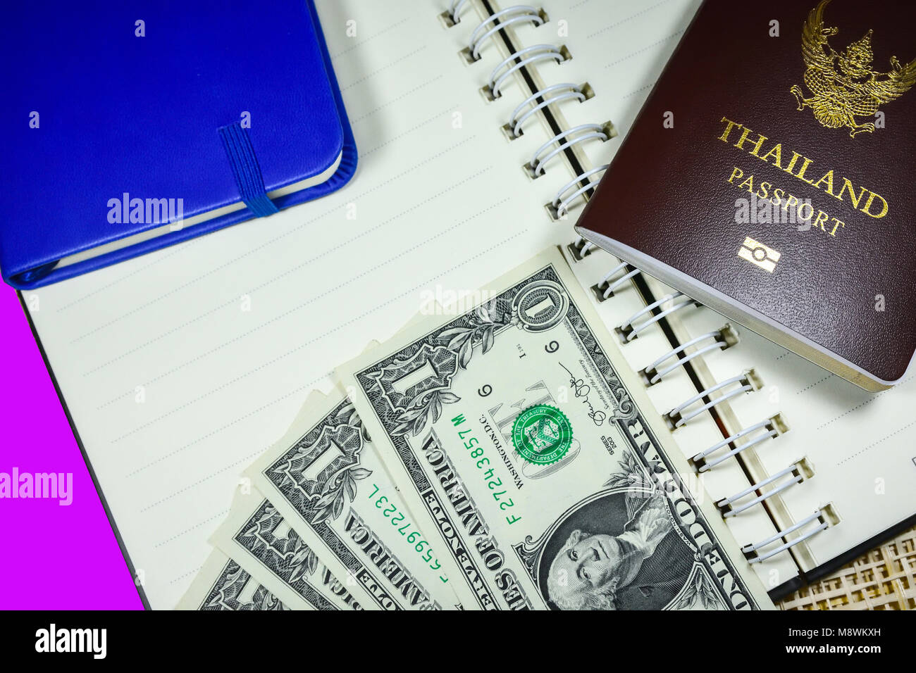 Dollar with passport and notebook,Money saving and travel holiday ...