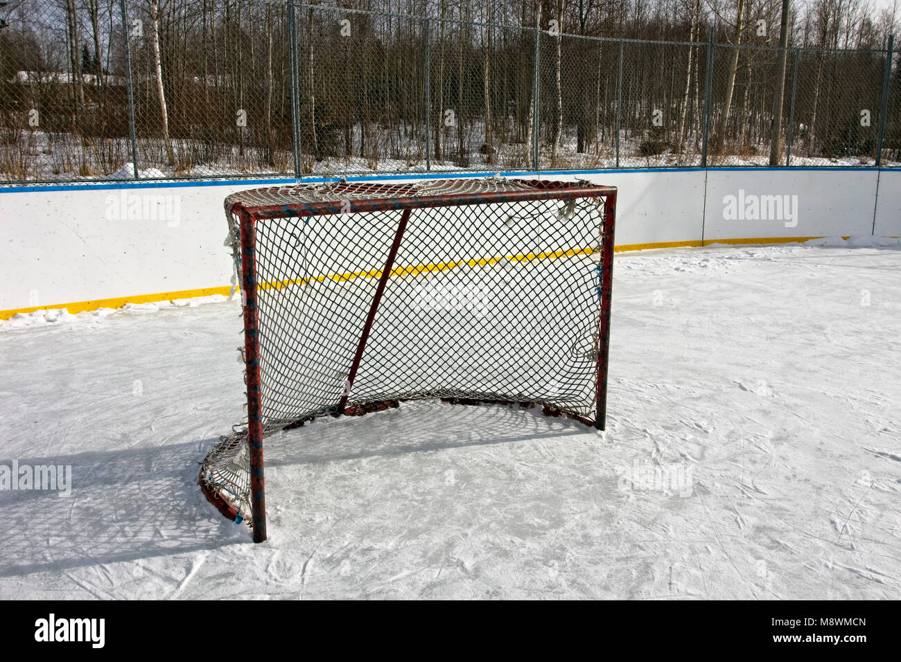 empty ice hockey goal outdoors Stock Photo - Alamy