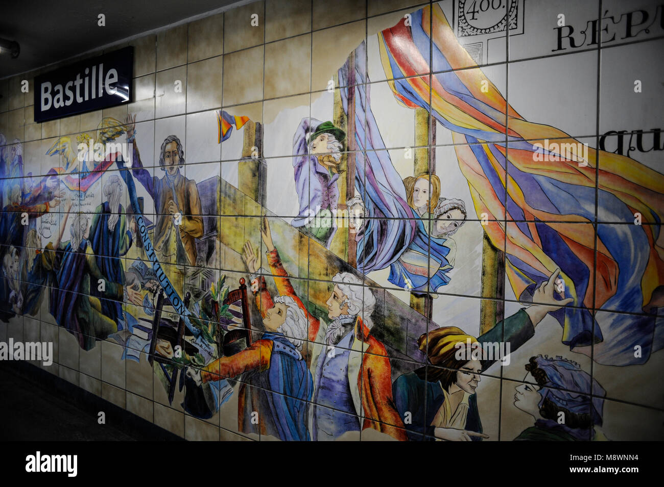 PARIS METRO - BASTILLE METRO STATION - HISTORY ILLUSTRATION IN METRO ...