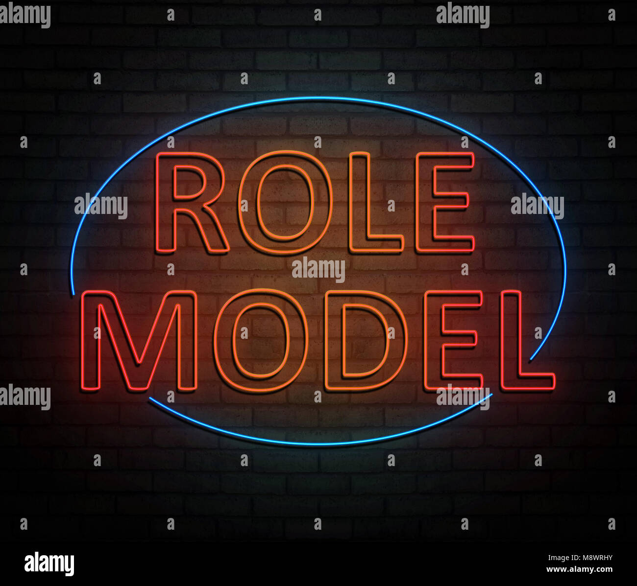 3d Illustration depicting an illuminated neon sign with a role model ...