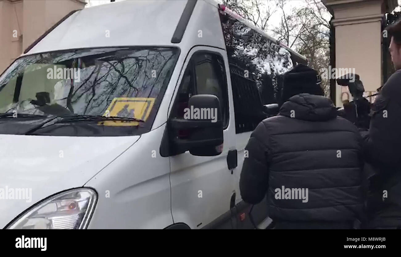 A small-sized coach seen leaving the Russian embassy in London, on the ...