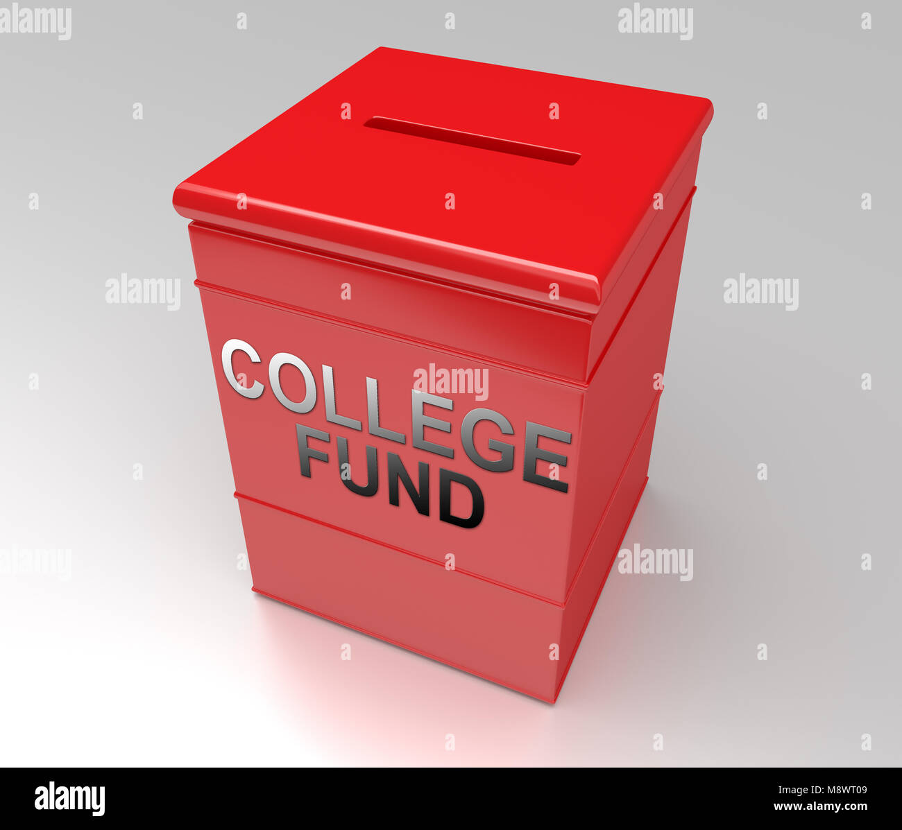 3d Illustration depicting a plain red cube money box with a college ...