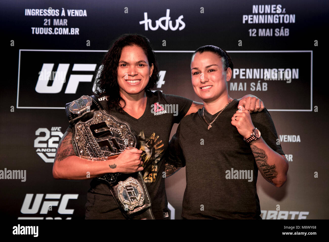 Rio De Janeiro, Brazil. 20th Mar, 2018. Amanda Nunes and Raquel ...