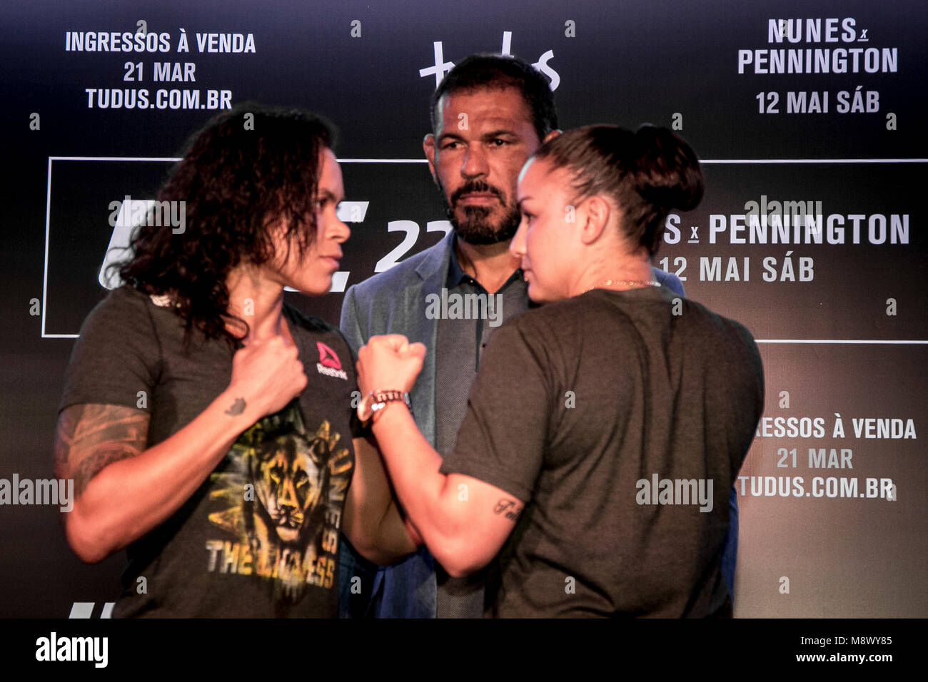 Rio De Janeiro, Brazil. 20th Mar, 2018. Amanda Nunes and Raquel ...