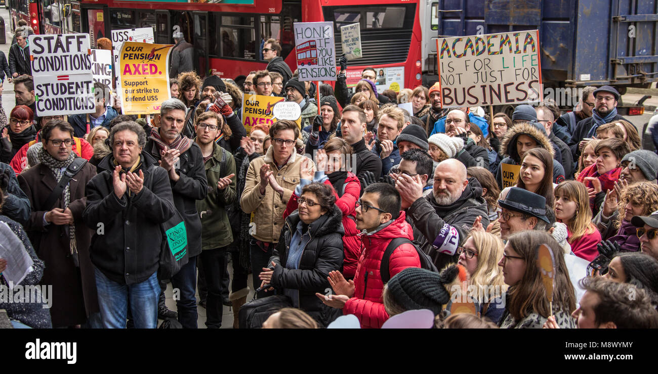 London, UK. 20 March 2018. UCU Strikers rallied with supporters at ...
