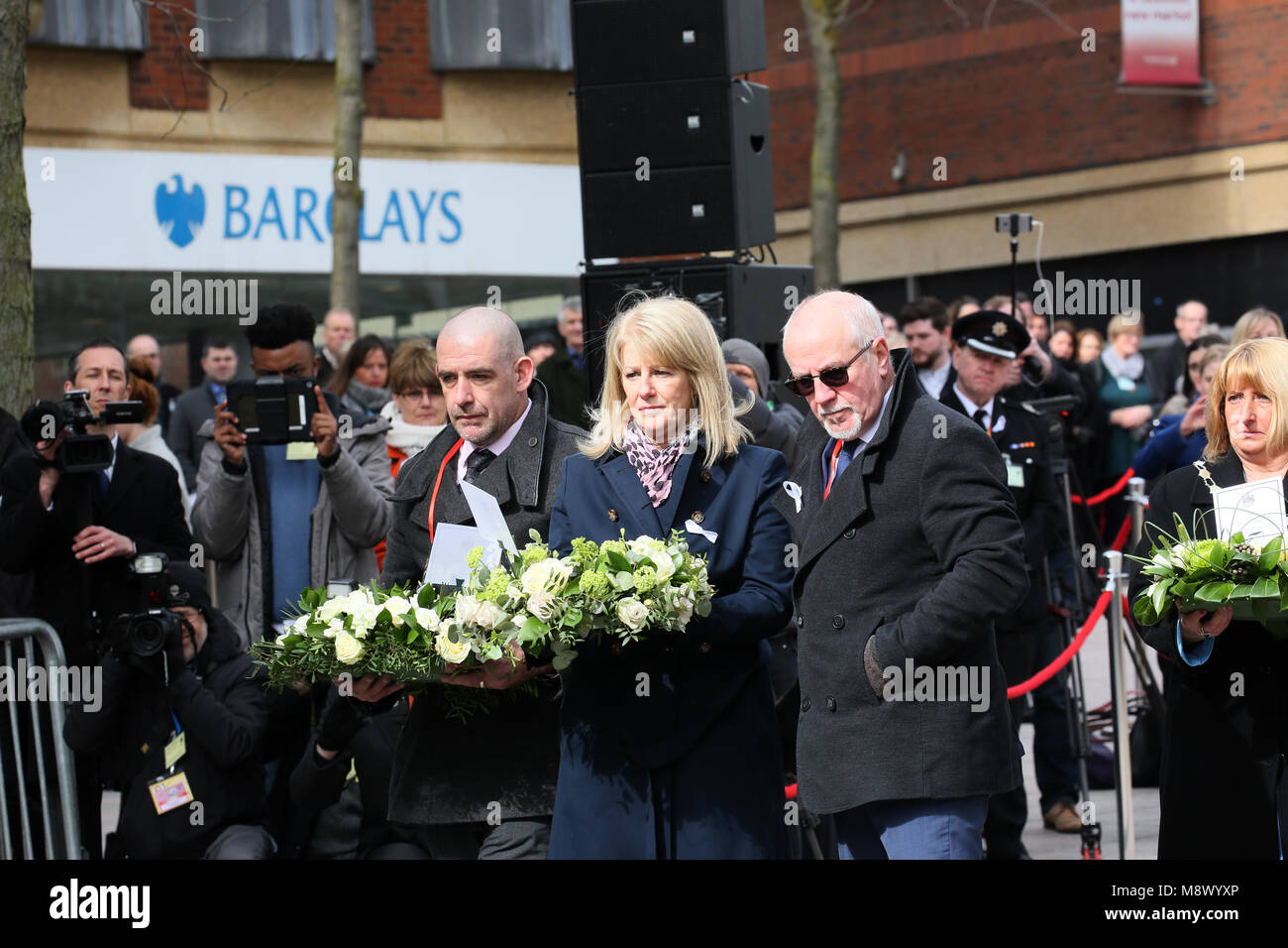 Warrington, UK. 20th Mar, 2018. Colin and Wendy Parry laying flowers at ...