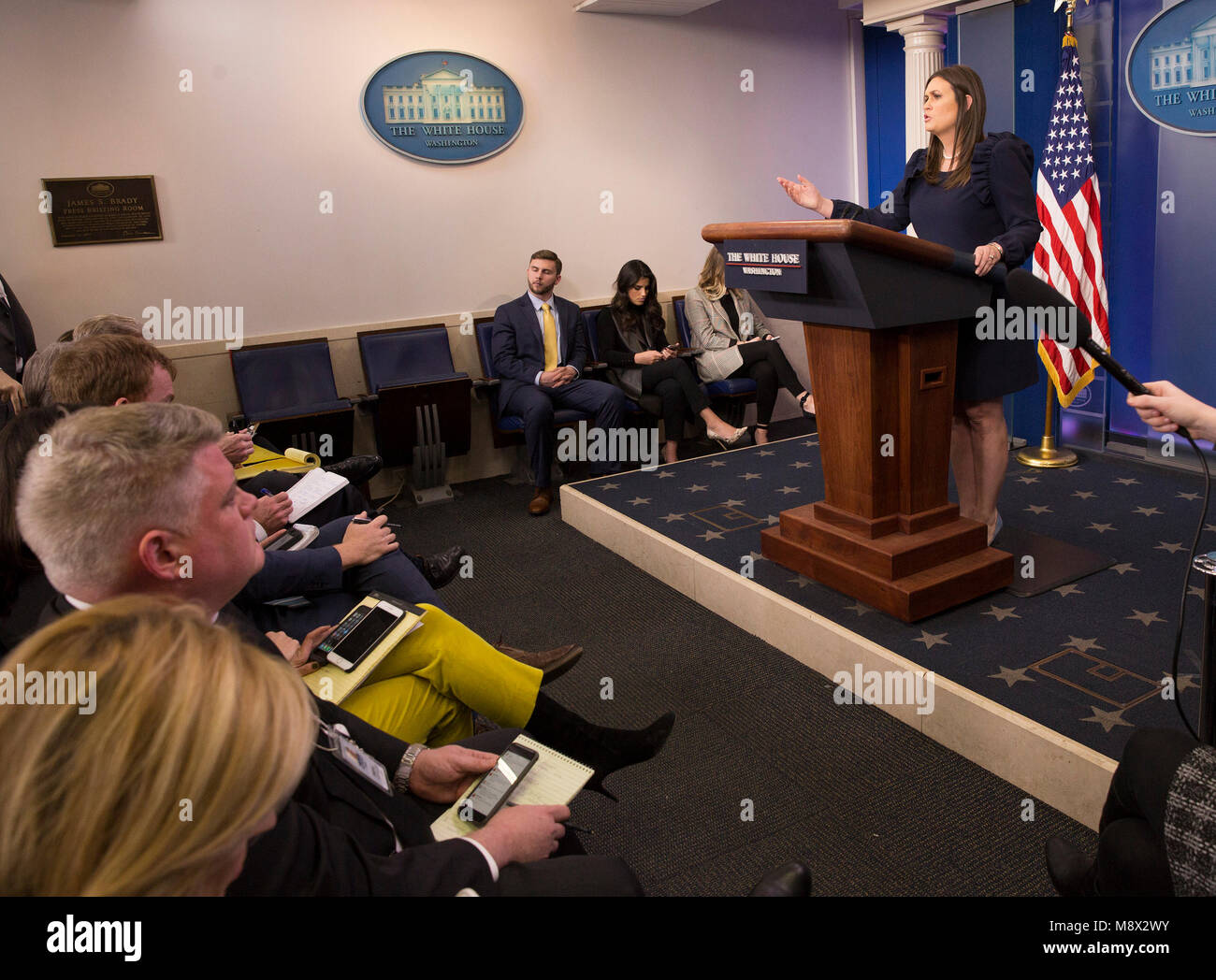 White House Spokesperson Sarah Sanders holds a news briefing at the ...