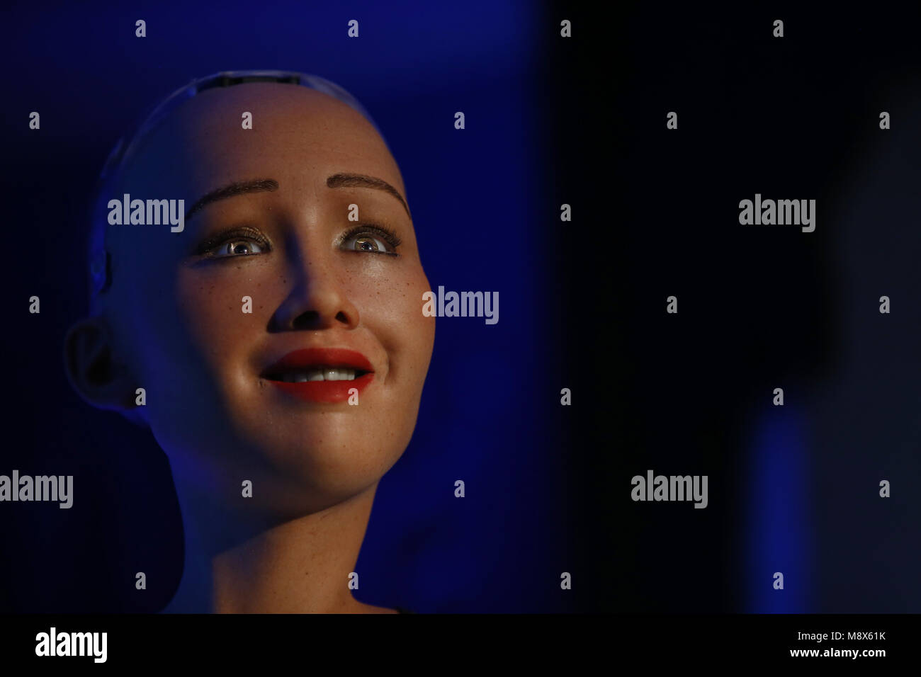 Kathmandu, Nepal. 21st Mar, 2018. Sophia, a humanoid robot with Saudi ...