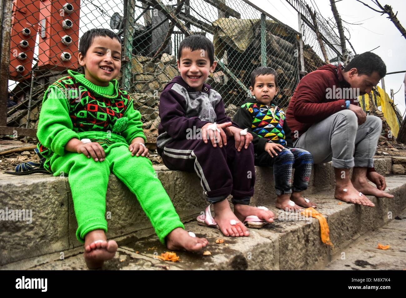 March 21, 2018 - Srinagar, J&K, India - Kashmiri children poses for a ...