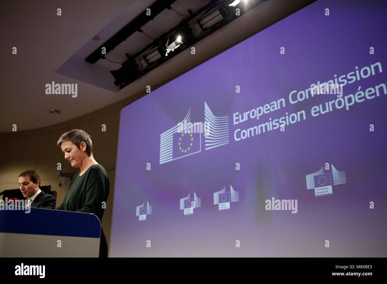 Brussels, Belgium. 21st March 2018. European Competition Commissioner ...