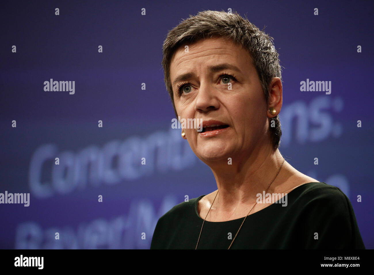 Brussels, Belgium. 21st March 2018. European Competition Commissioner ...