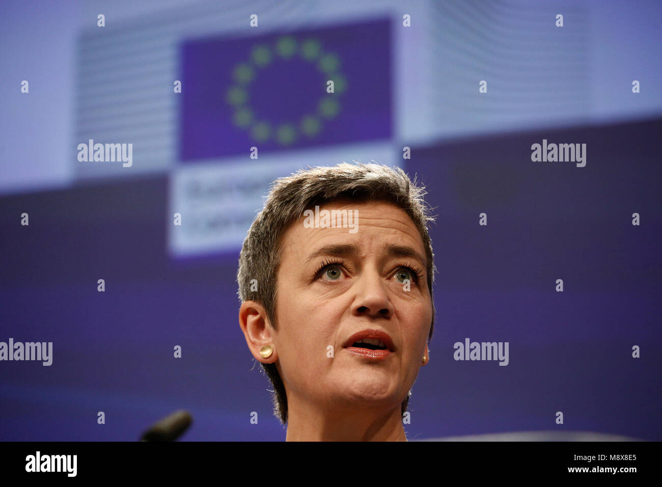 Brussels, Belgium. 21st March 2018. European Competition Commissioner ...