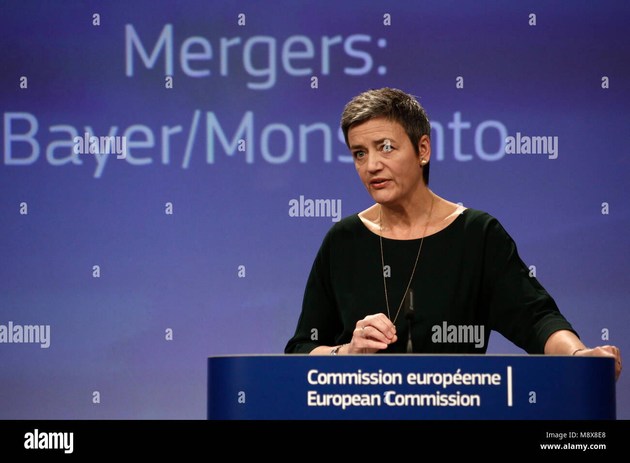 Brussels, Belgium. 21st March 2018. European Competition Commissioner ...