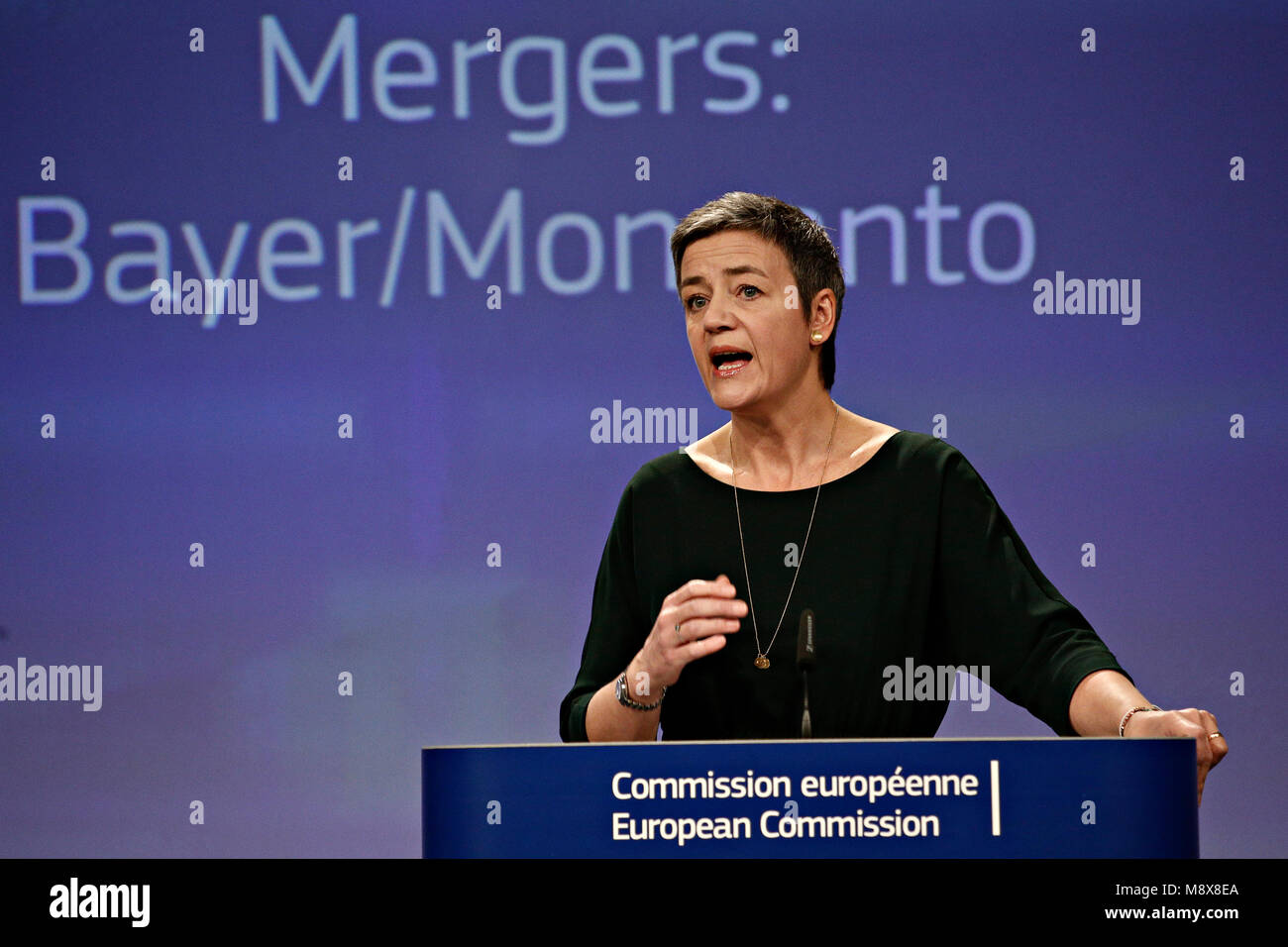 Brussels, Belgium. 21st March 2018. European Competition Commissioner ...