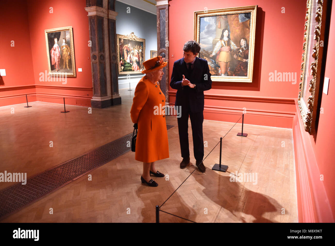 Queen Elizabeth II views the artwork with Dr Per Rumberg during her ...