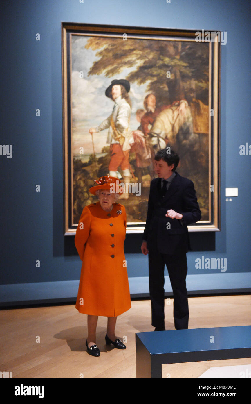 Queen Elizabeth II views the artwork with Dr Per Rumberg during her ...