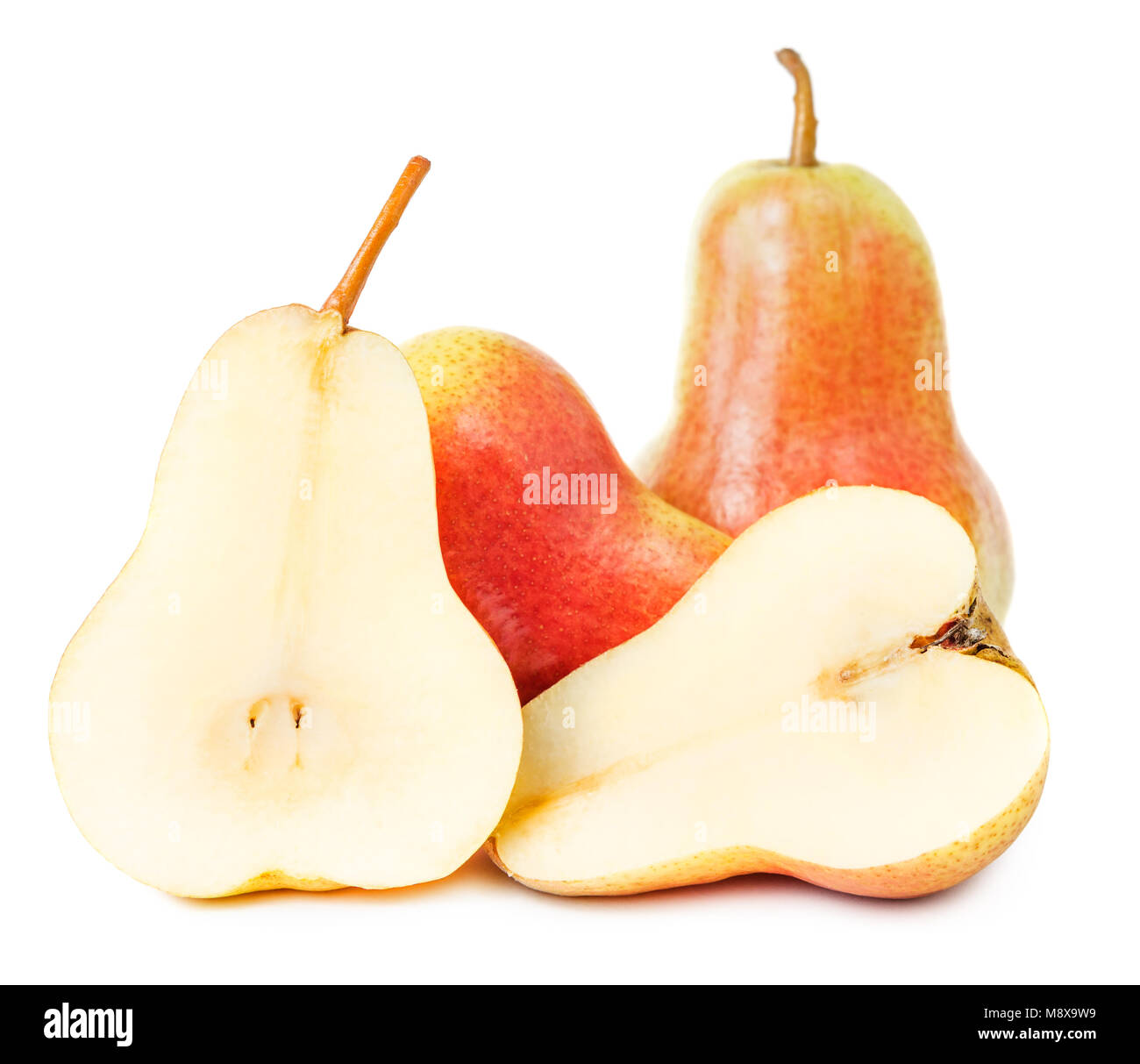 Red pears cut piece vertical isolated on white background Stock Photo ...