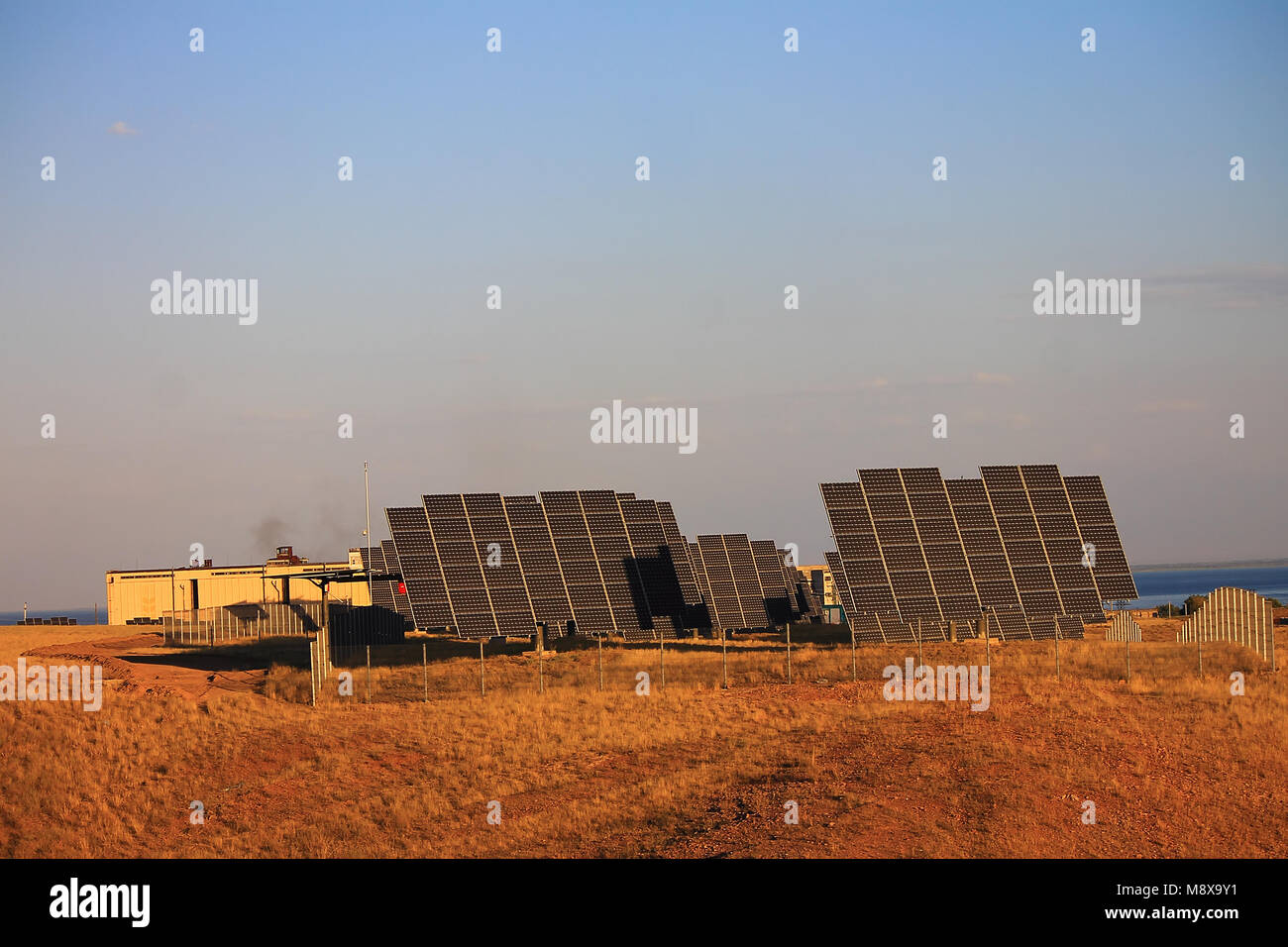 Power plant from batteries of solar cells on the shore of Kapchagai ...