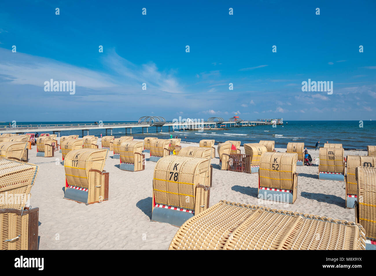 Beach with pier, Kellenhusen, Baltic Sea, Schleswig-Holstein, Germany ...