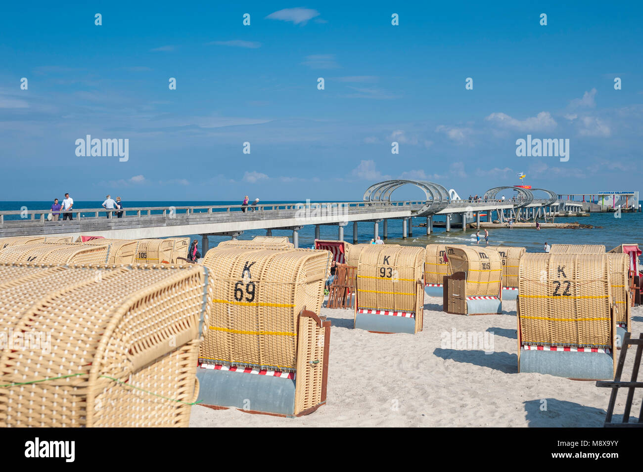 Beach with pier, Kellenhusen, Baltic Sea, Schleswig-Holstein, Germany ...