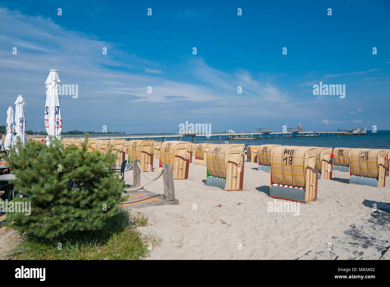 Beach with pier, Kellenhusen, Baltic Sea, Schleswig-Holstein, Germany ...