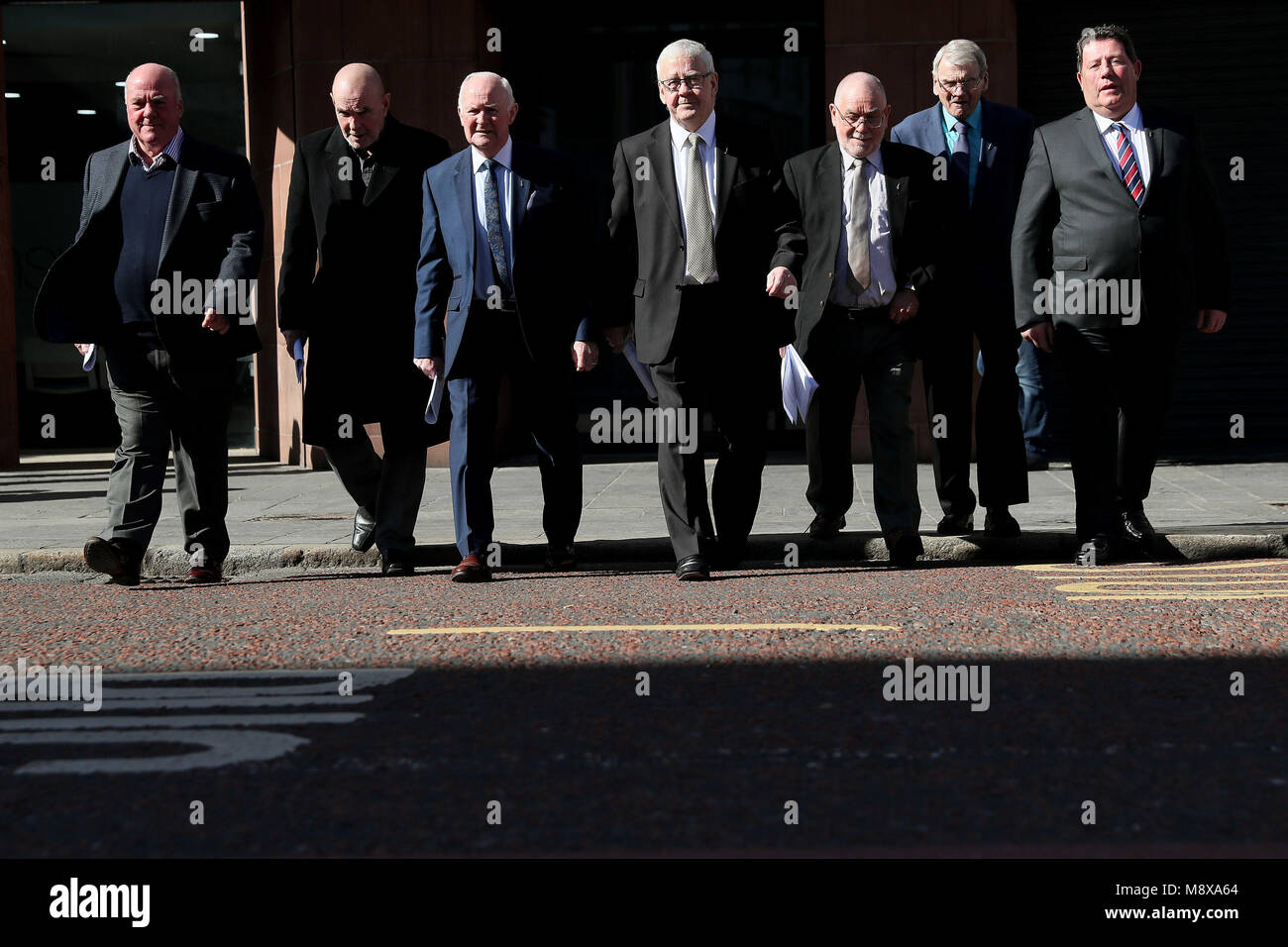 Seven of the 14 'Hooded' men, who were kept in hoods interned in ...