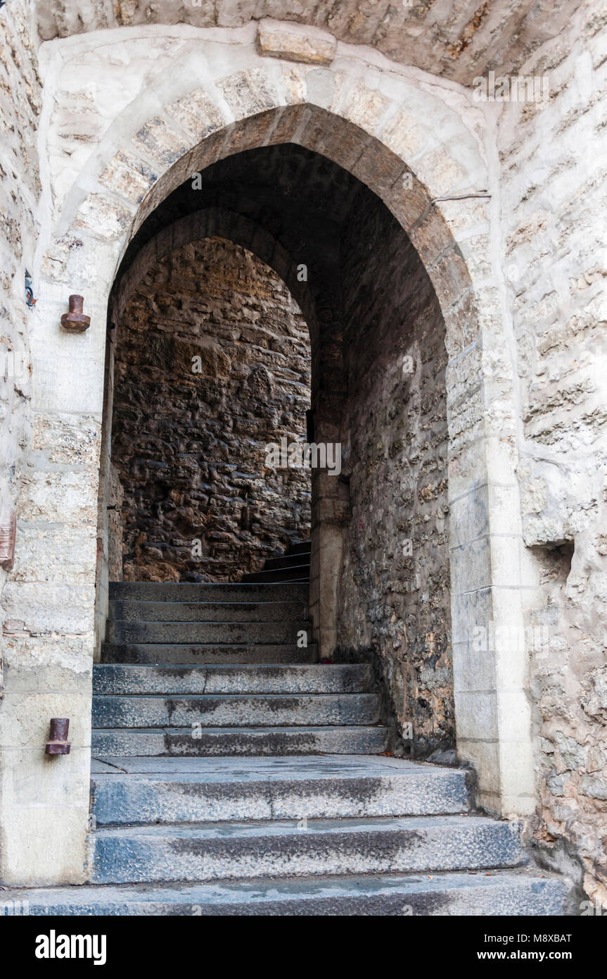 Medieval stone arch with staircase corridor in Tallinn Estonia Stock ...