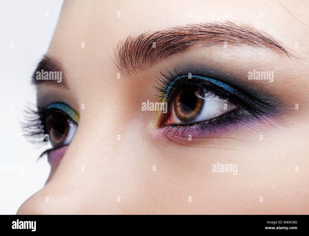Closeup macro shot of human female eye. Woman with natural evening ...