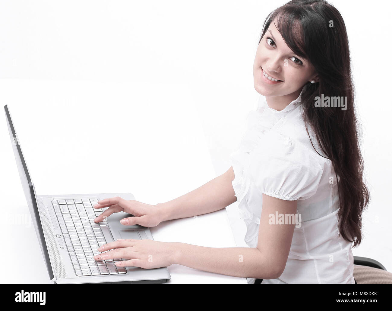 young woman typing text on laptop keyboard Stock Photo - Alamy