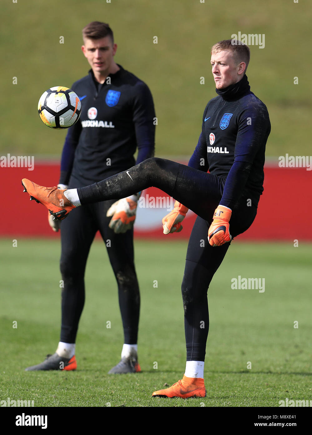 England goalkeeper Jordan Pickford (right) and Nick Pope during the ...