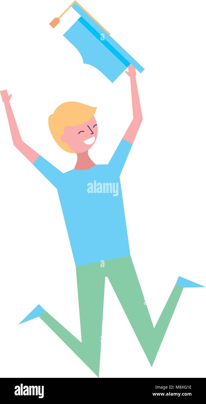 happy jumping student man hat graduate Stock Vector Image & Art - Alamy
