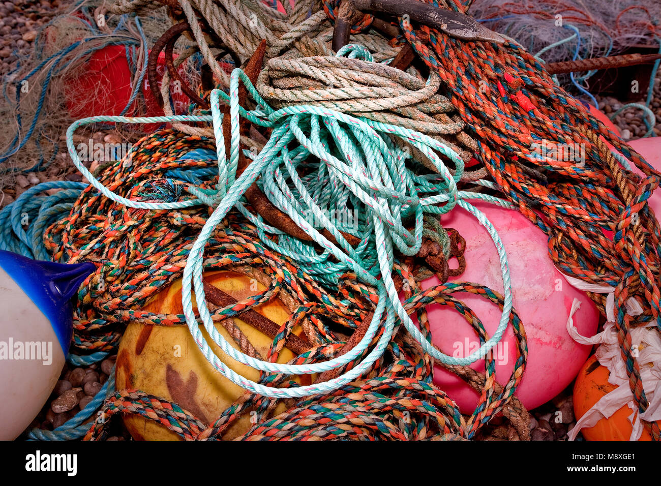 coloured ropes for fishing boats Stock Photo - Alamy