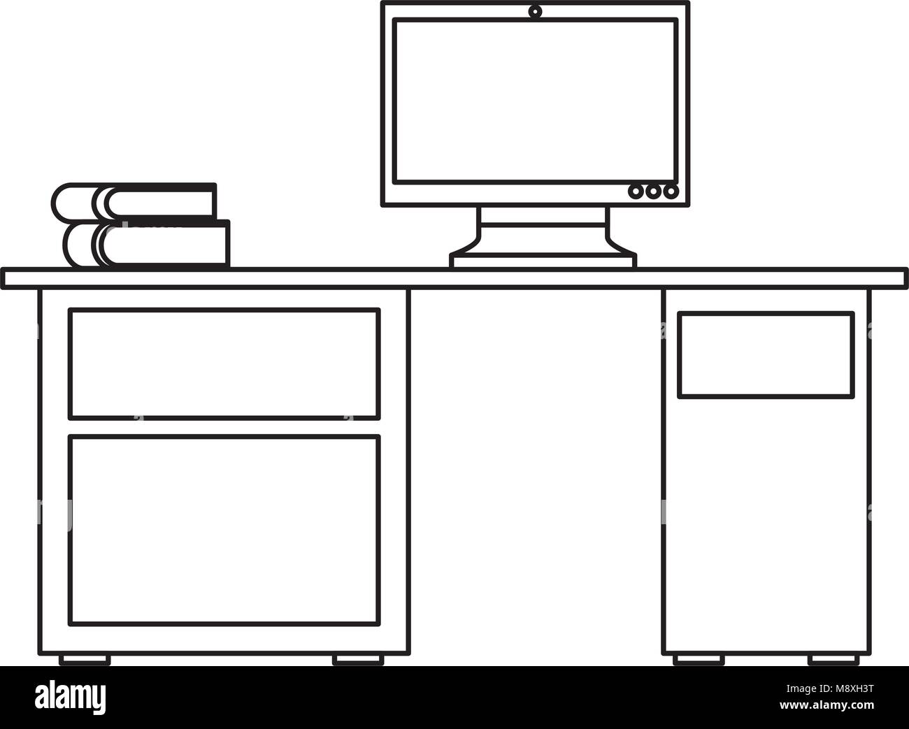 office desk with computer and stack books Stock Vector Image & Art - Alamy