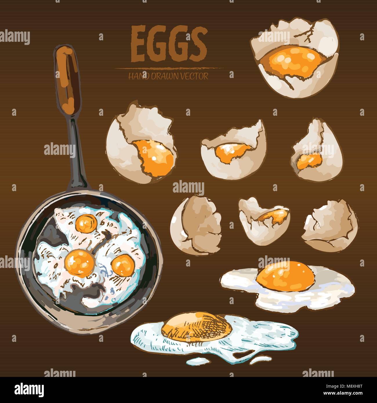 Digital vector detailed line art cooking eggs in frying pan hand drawn ...