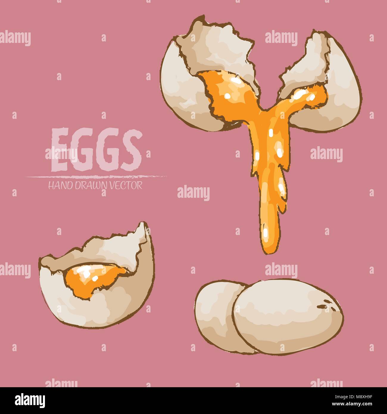 Digital vector detailed line art splitted scratch and whole eggs hand ...