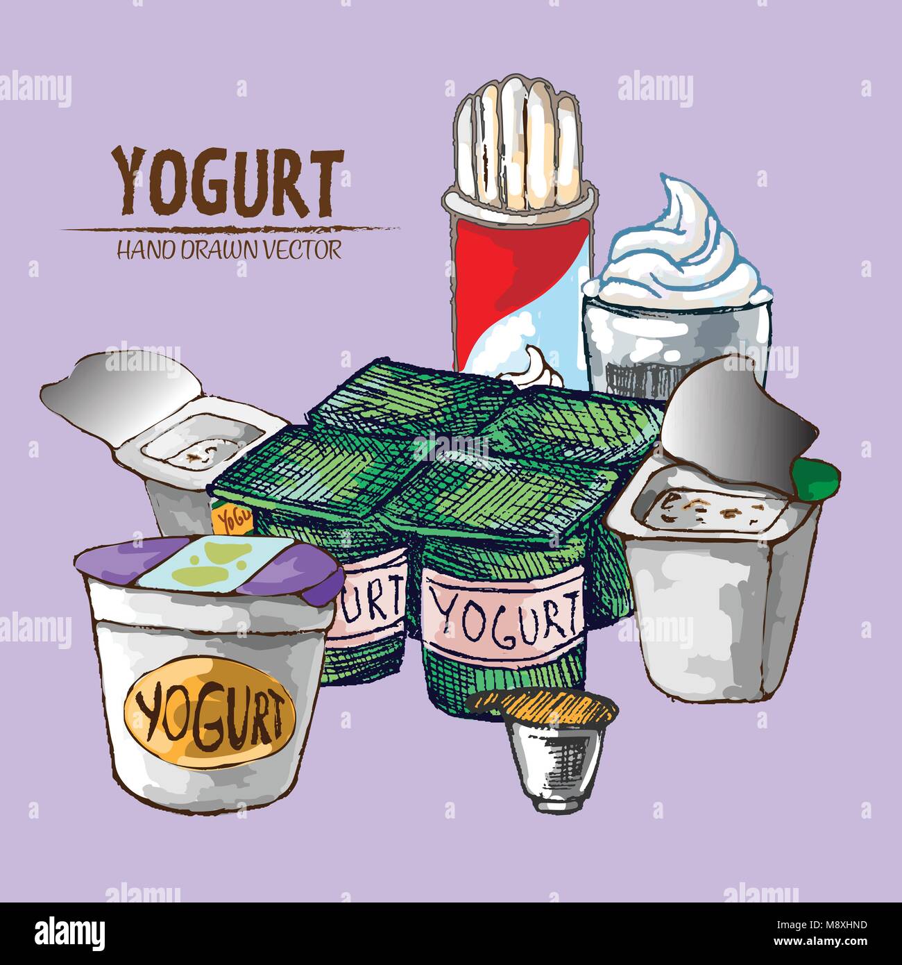 Digital vector detailed line art yogurt with whipped cream hand drawn ...