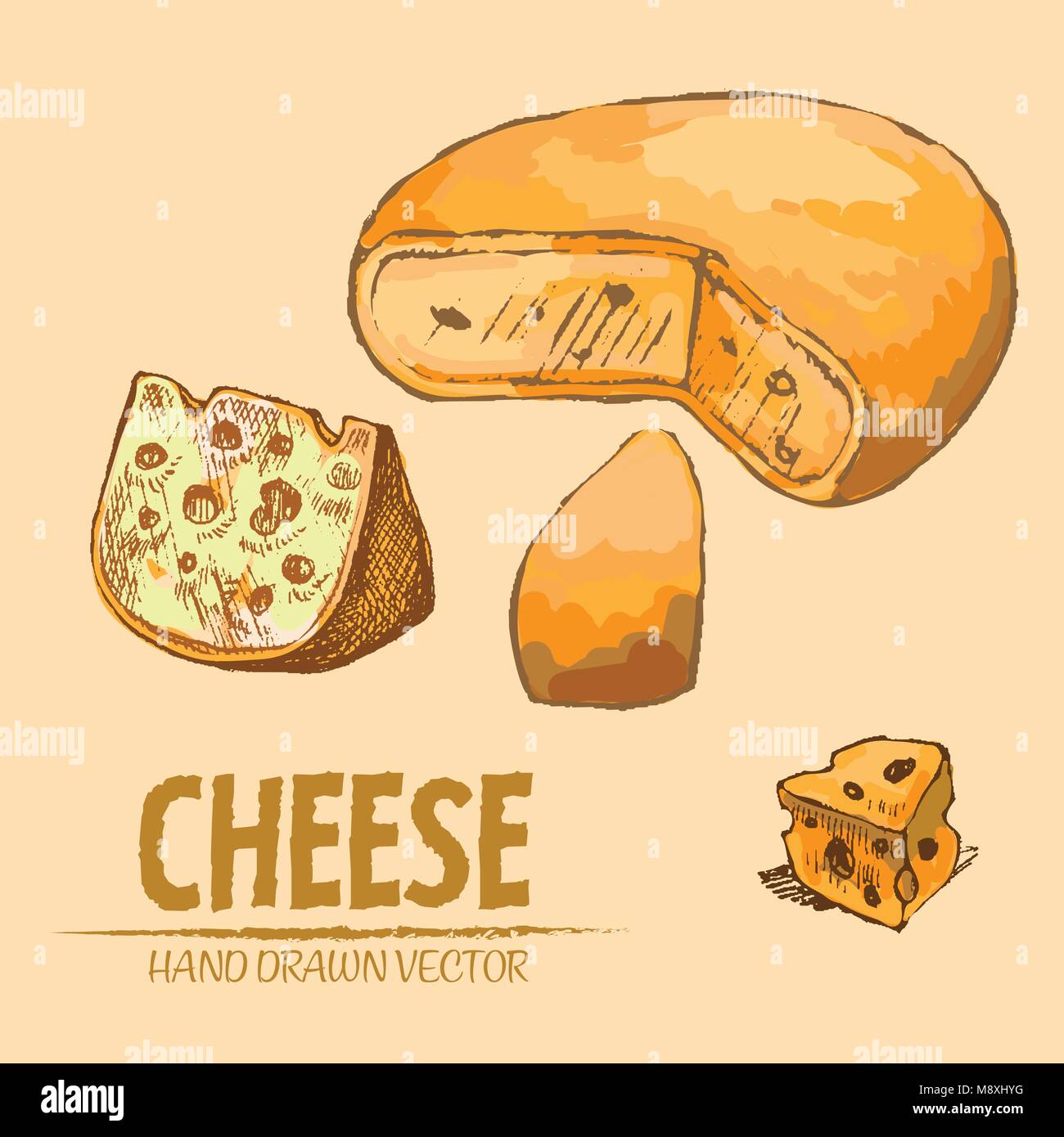 Digital vector detailed line art sliced cheese with slices hand drawn ...
