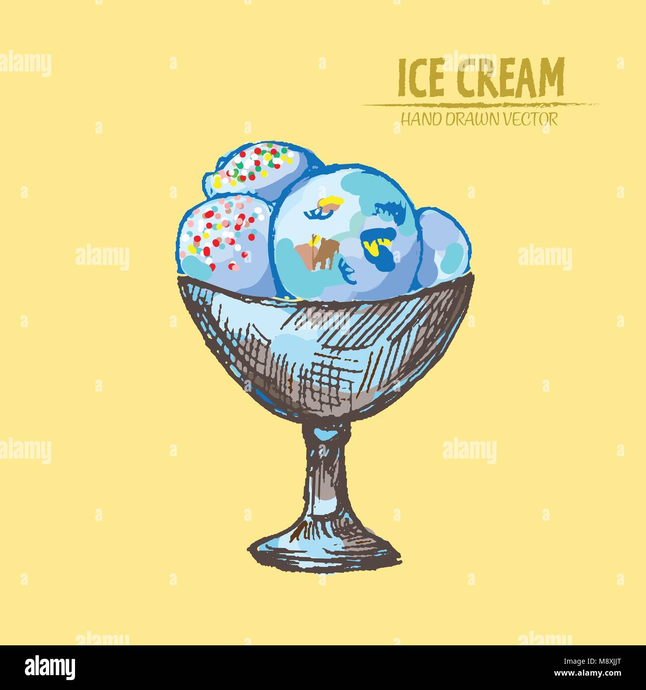Digital vector detailed line art delicious ice cream in bowl hand drawn ...