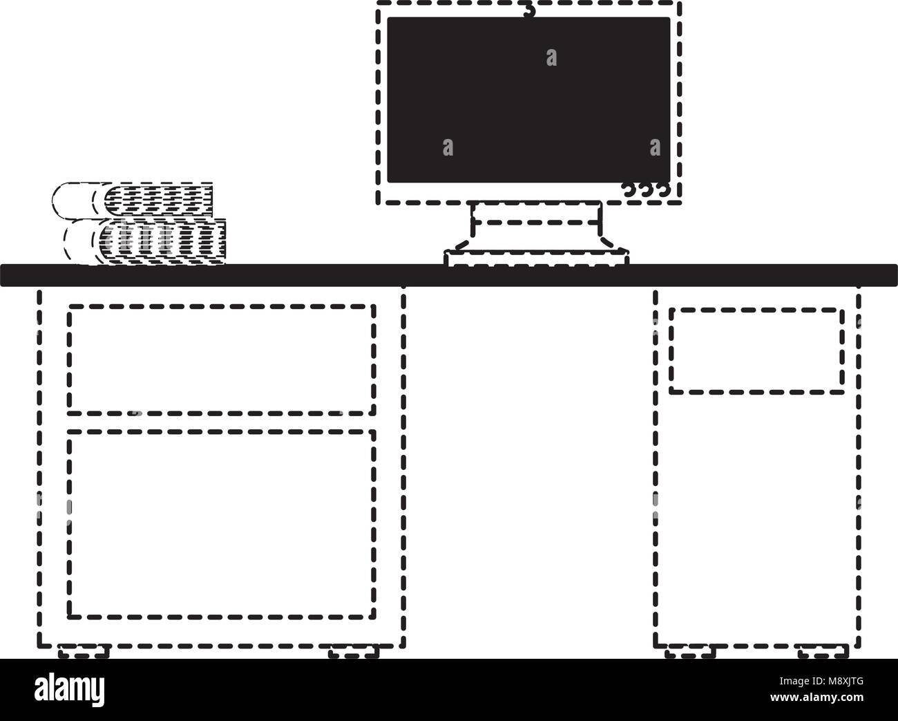 office desk with computer and stack books Stock Vector Image & Art - Alamy