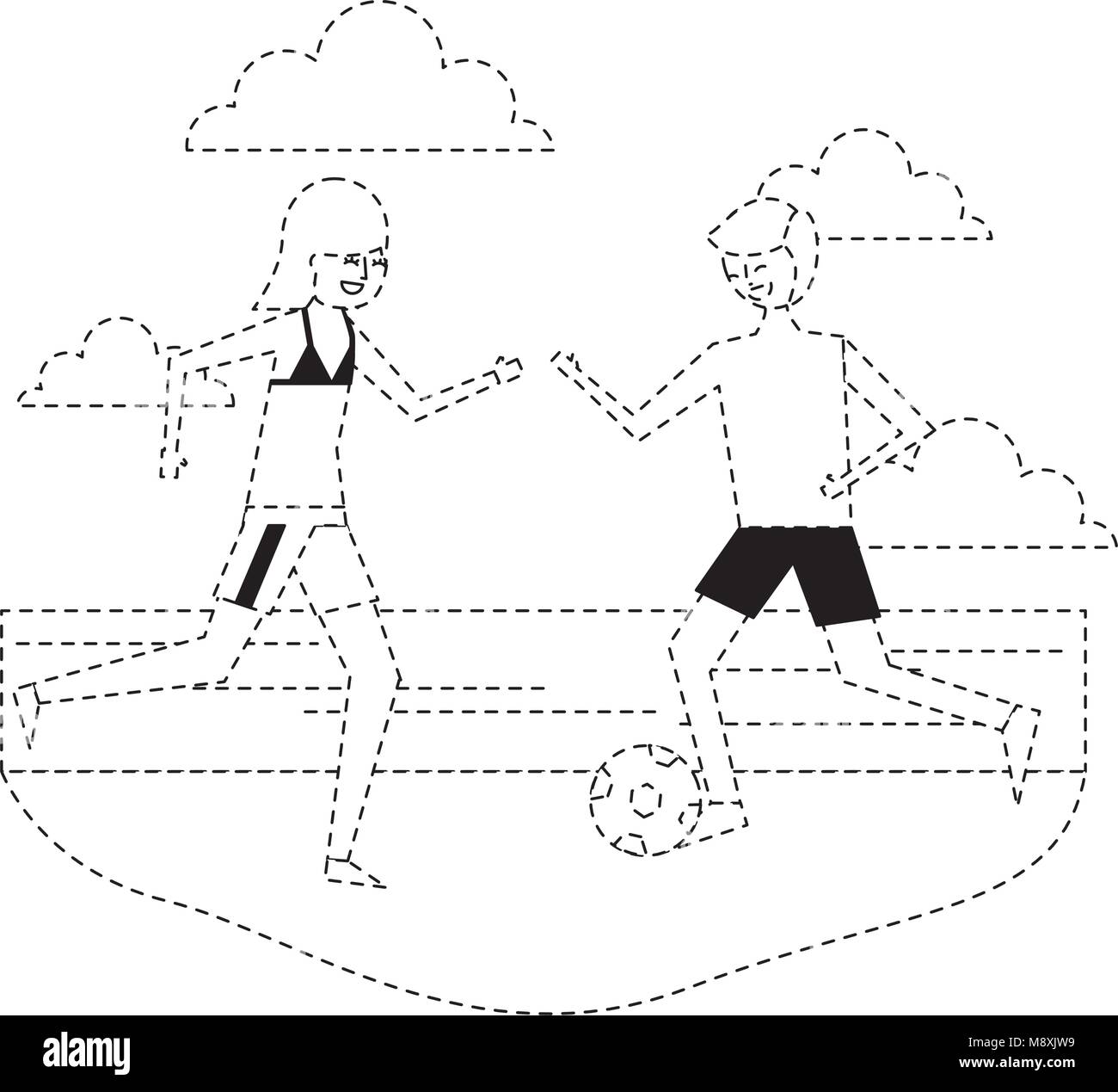 couple cartoon playing in the beach with soccer ball Stock Vector Image ...